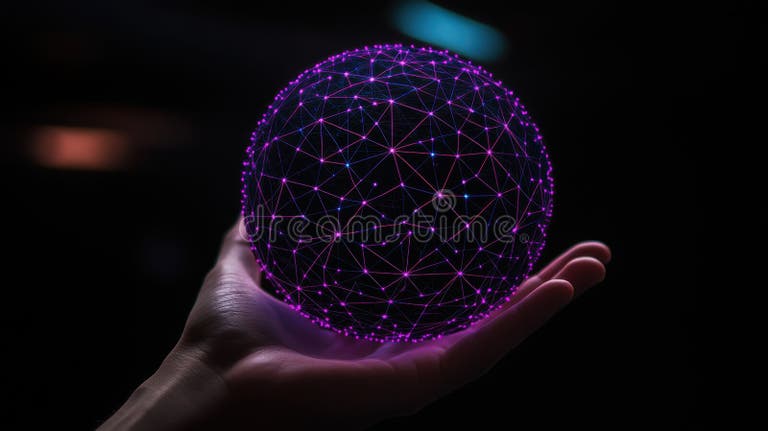 Digital Connection Glowing Orb in Hand - Global Network and ...