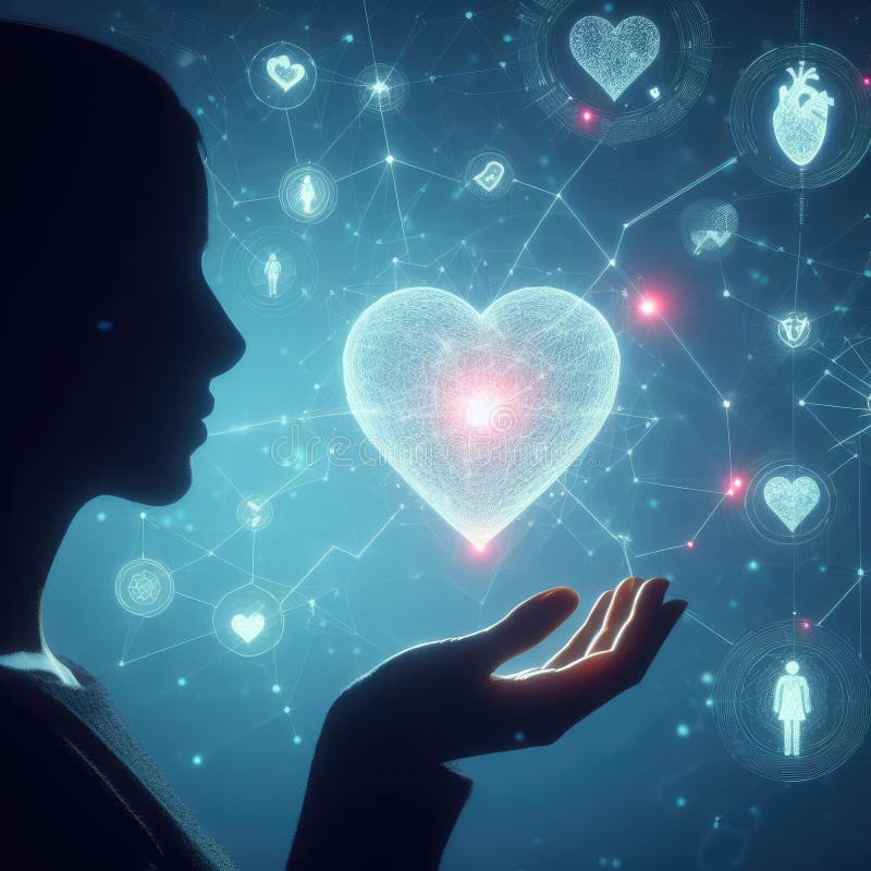 Digital Connection and the Luminous Heart S Embrace Stock Illustration ...