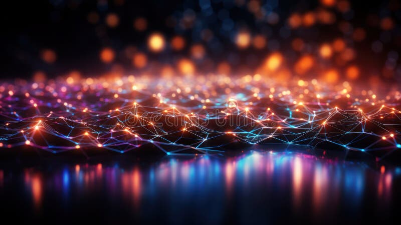 Monochrome Network on Mirrored Background, Copy Space. Stock ...