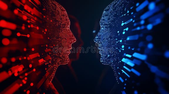 Digital Connection Two AI Faces Converge in a Symphony of Code ...