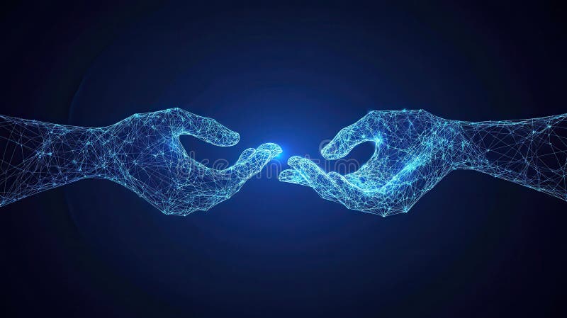 Digital Connection Two Cybernetic Hands Reach for Shared Light ...