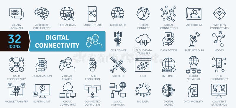 Digital Connectivity Icons: Network and Communication Stock ...