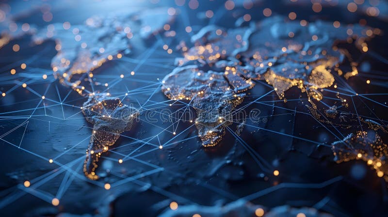 Digital Connectivity: a Minimalist World Map Network. Concept Digital ...