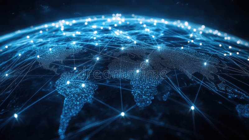 Digital Connectivity Network Illuminated Across a Glowing World Map in ...