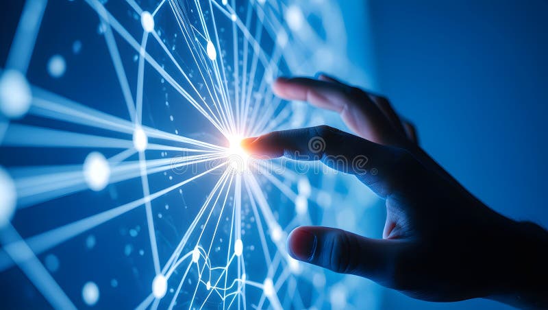 Digital Connectivity Visualization with Human Hand and Glowing Mesh ...