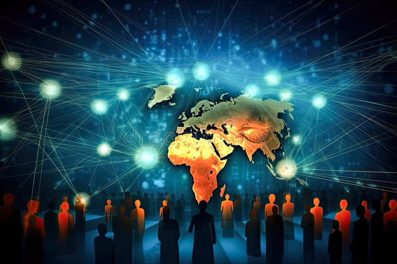 Digital Connectivity, World Map Illustrated with Dots Connected through ...