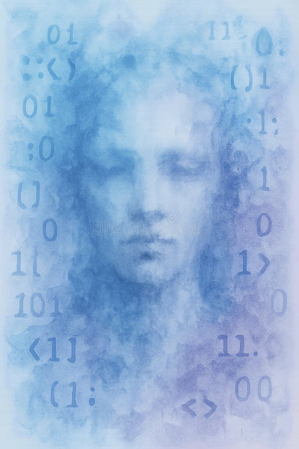 Digital Consciousness As Abstract Blue Face with Code Stock ...
