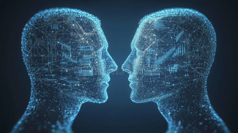 Digital Consciousness Geometric Human Head Outlines with Circuitry ...