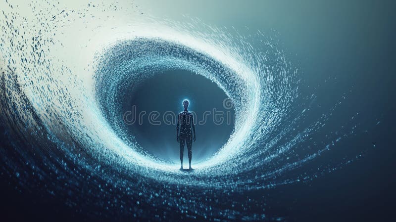 Digital Consciousness. a Human Figure within a Swirling AI Entity Stock ...