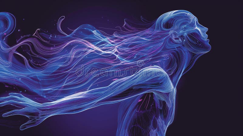 A Digital Consciousness Upload Depicted As a Flowing Figure ...