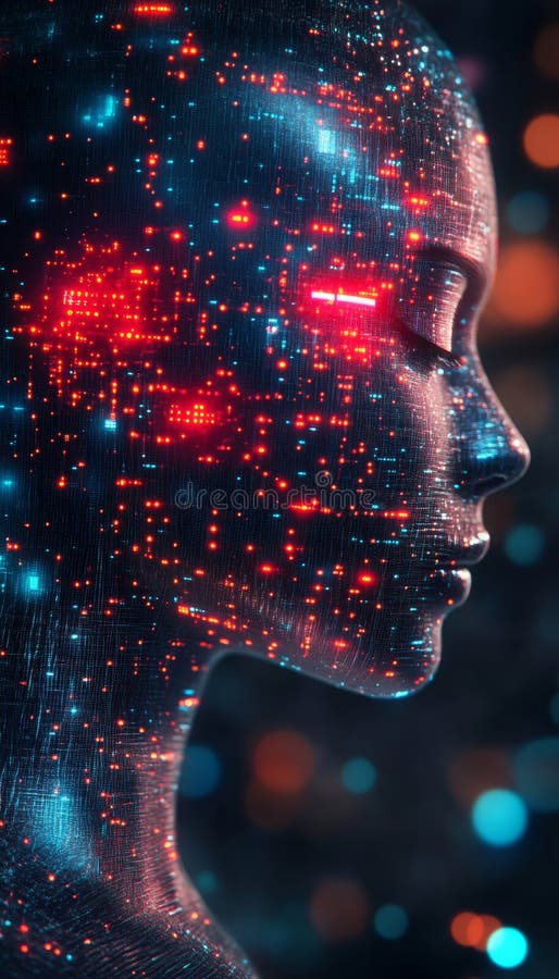 Digital Consciousness Woman S Face Merging with Binary Code in AI and Tech Innovation Stock ...