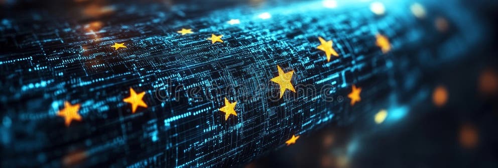 Digital Constellation Networks, Data Flow, and Connectivity Symbolizing the European Union Stock ...