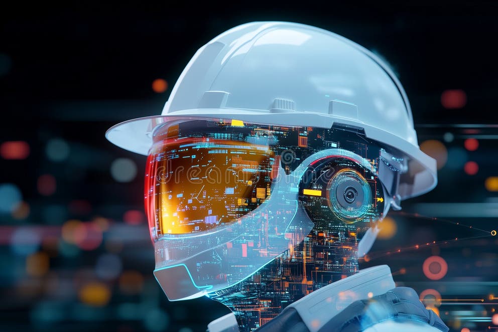 Digital Construction Worker with Holographic Hard Hat and Augmented ...
