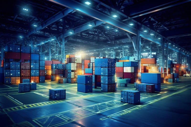 Digital Containers in Warehouse. Cargo Freight Transportation and ...