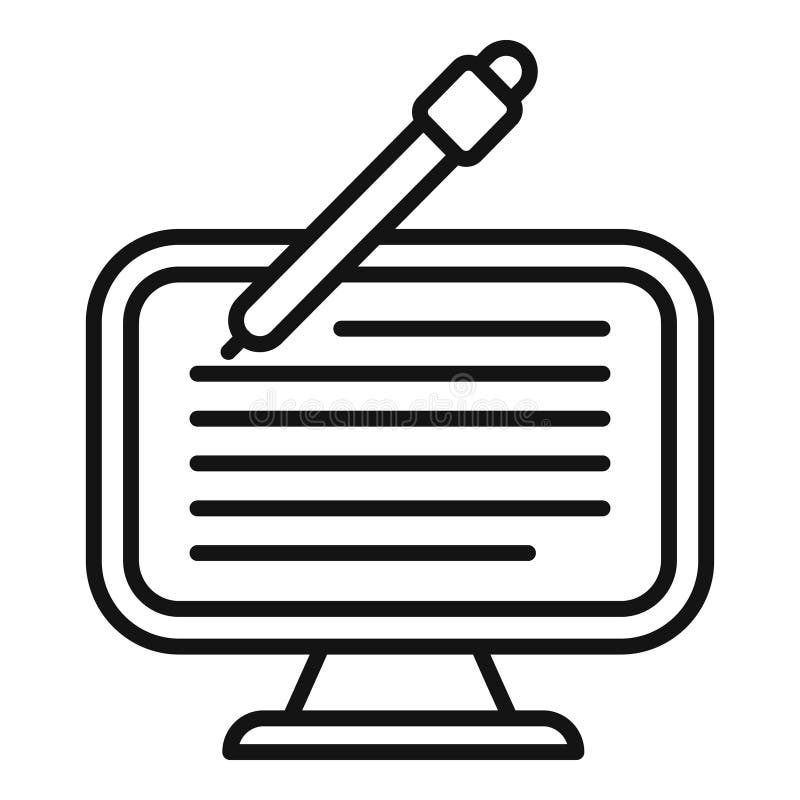 Line Art Icon Illustrating Content Creation Process with a Pen and ...