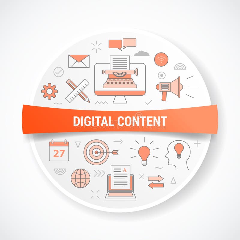 Digital Content with Icon Concept with Round or Circle Shape Stock ...