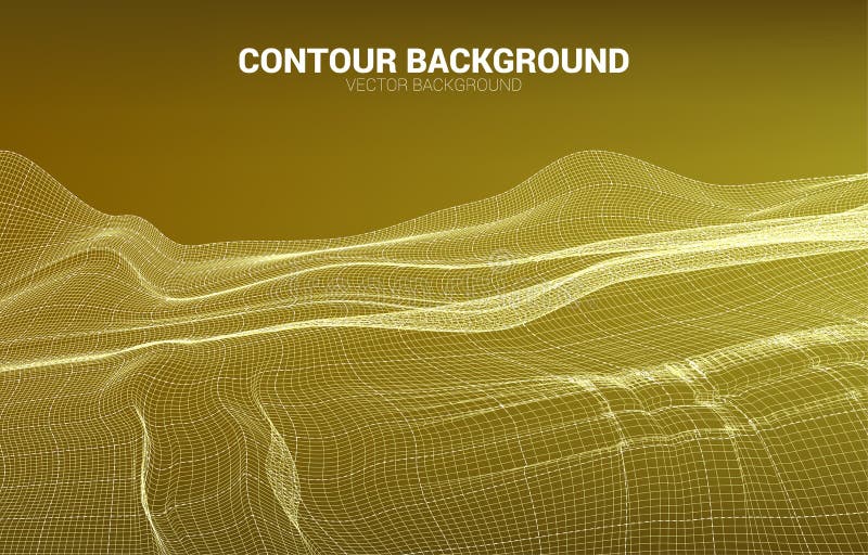 Digital Contour Curve Line and Wave with Wireframe . Stock Illustration ...