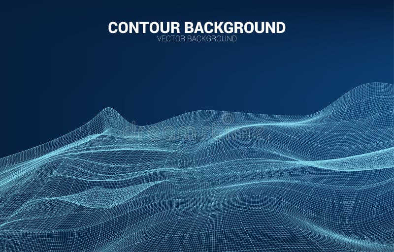 Digital Contour Curve Line and Wave with Wireframe . Stock Illustration ...