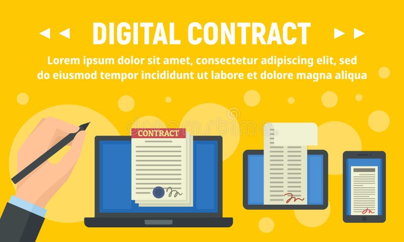 Digital Contract Concept Banner, Flat Style Stock Vector - Illustration ...