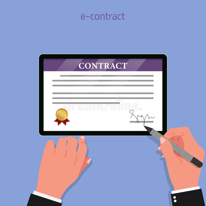 Digital Contract Concept with Hands Signed on Tablet Screen Vector ...