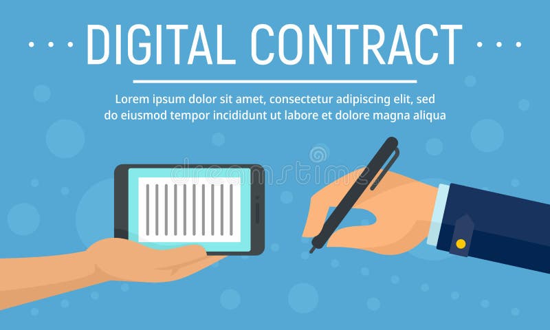 Digital Contract Device Concept Banner, Flat Style Stock Vector ...