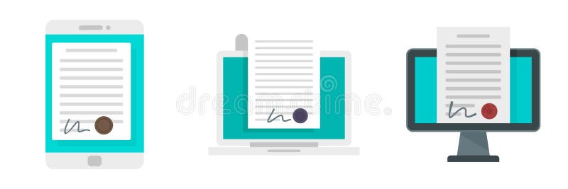 Digital Contract Icons Set, Flat Style Stock Vector - Illustration of ...
