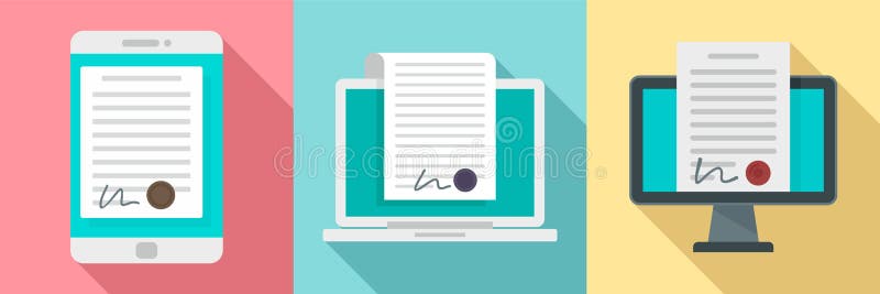 Digital Contract Icons Set, Flat Style Stock Vector - Illustration of ...