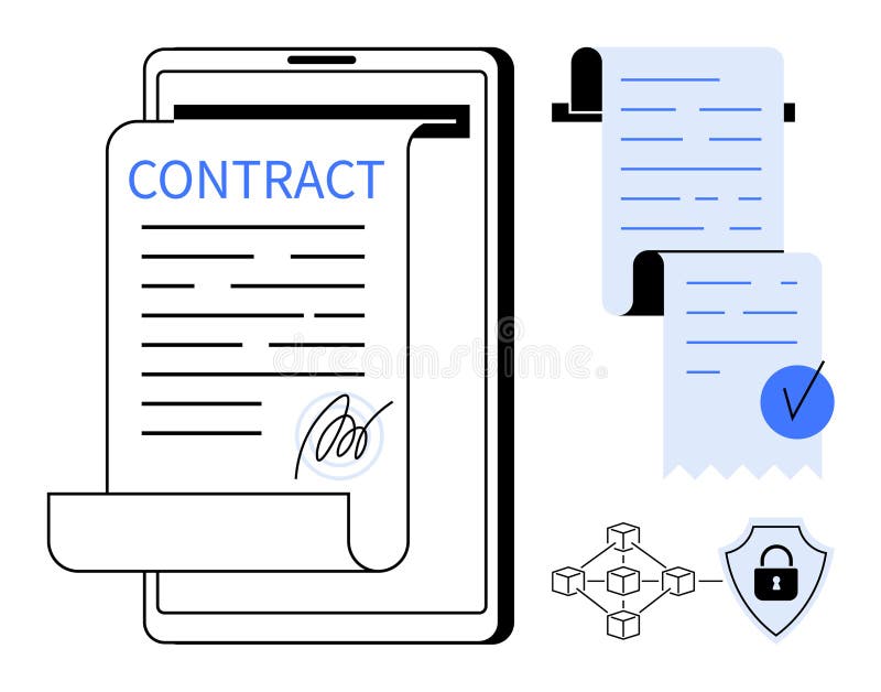 Digital Contract Signing with Blockchain Security and Secure Documents Stock Illustration ...