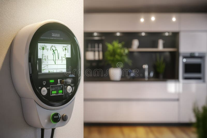 Digital Control Panel Mounted on Wall in Modern Kitchen with Stylish ...