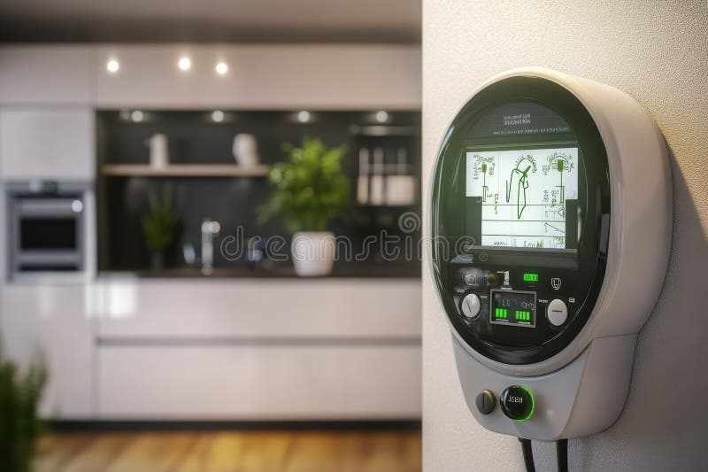 Digital Control Panel Mounted on Wall in Modern Kitchen with Stylish ...