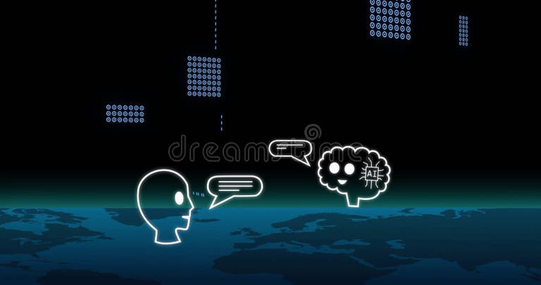 Digital Conversation Representing AI Technology with Human and AI Brain ...