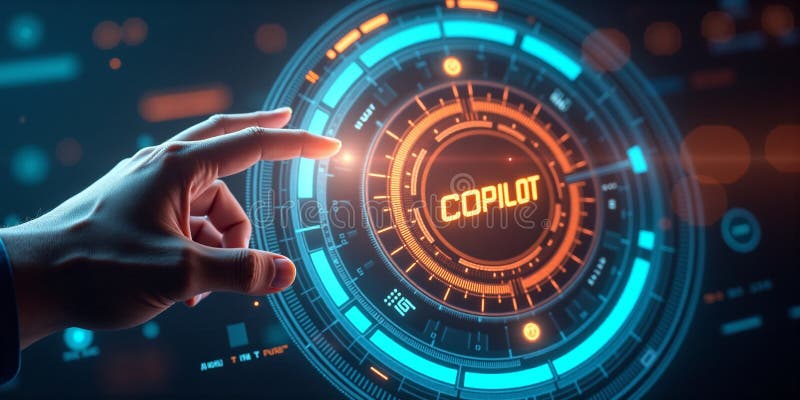 Hand Touching Glowing Copilot Icon and Business Analytics Interface ...
