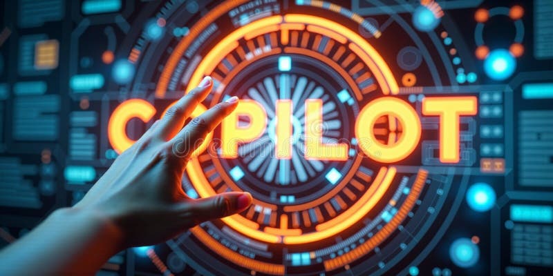 Hand Touching Glowing Copilot Icon and Business Analytics Interface ...