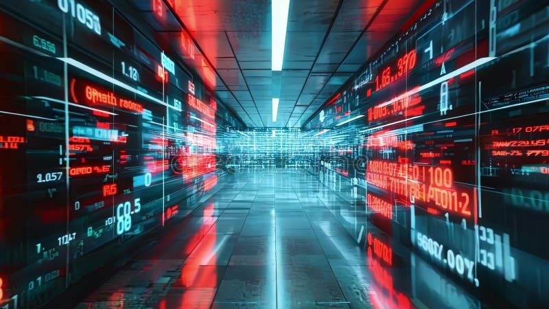 Digital Corridor Displaying Holographic Information Data Stream Stock ...
