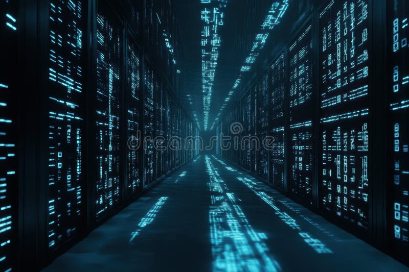 Digital Corridor Filled with Glowing Data Streams in a Tech Facility at ...