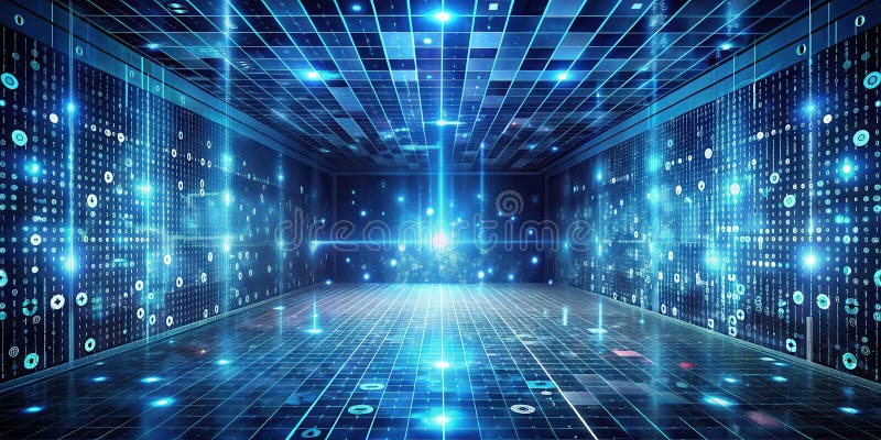 Digital Corridor a Futuristic Data Center Visualization Showing Streams of Binary Code and ...