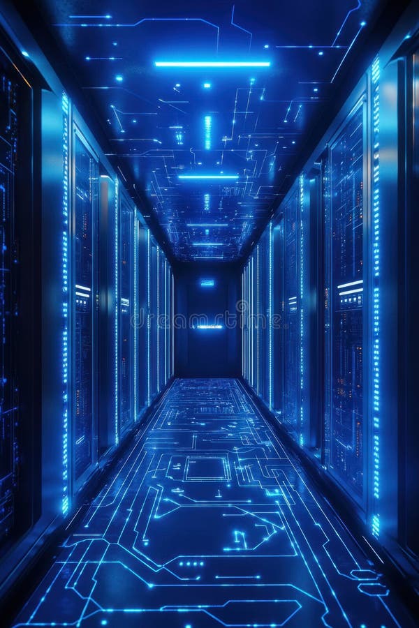 Digital Corridor, a Modern Corridor Illuminated with Glowing Blue ...