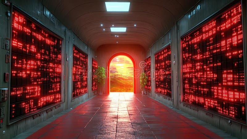 Digital Corridor To Sunset Landscape Stock Photo - Image of digital ...
