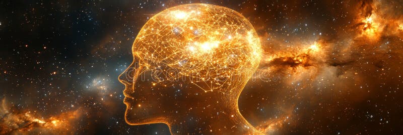 Digital Cosmic Mind Human Head Profile with Network Connections ...