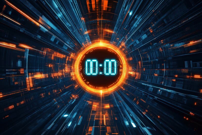 Digital Countdown Clock with Glowing Futuristic Design in a High-speed ...