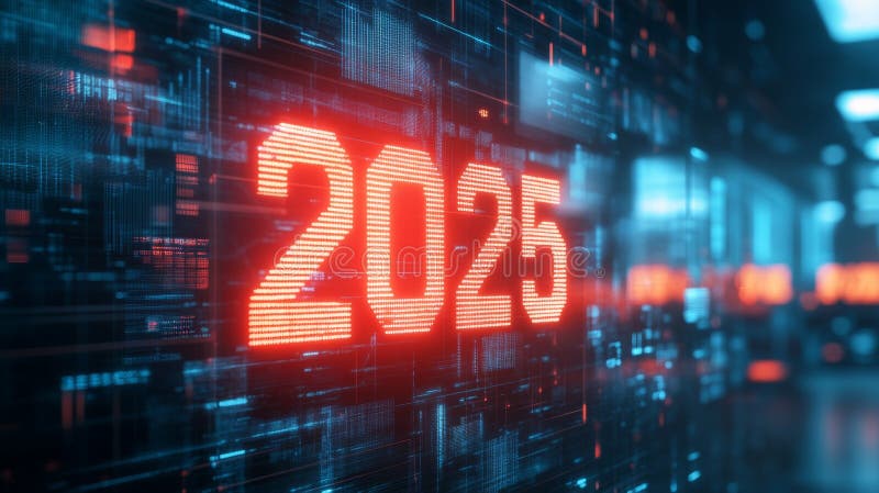 Digital Countdown Display Indicating the Year 2025 in a Futuristic ...