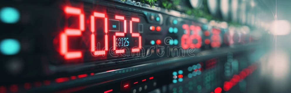 Digital Countdown Displaying 2025 in a High-Tech Control Room Stock ...