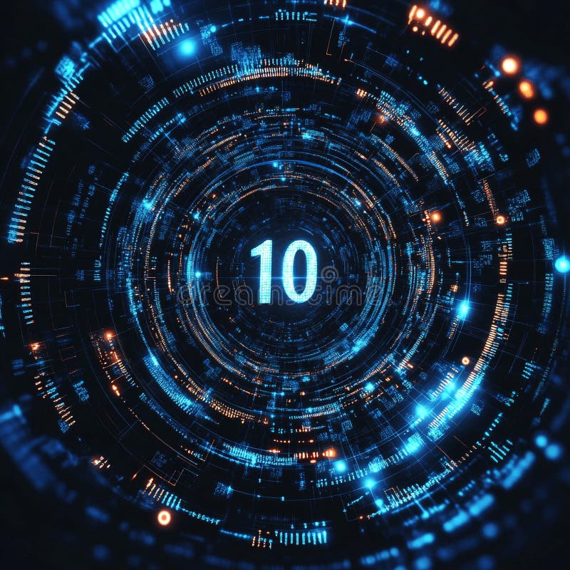 Digital Countdown Displaying the Number Ten in a Futuristic Design with ...