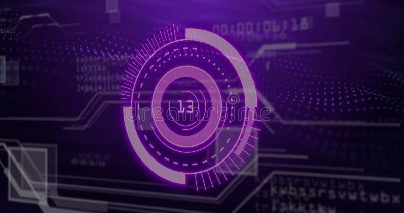 Digital Countdown Image Over Futuristic Purple Interface with Circuit ...