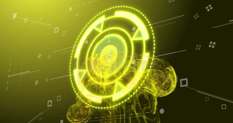 Digital Countdown Image Over Glowing Yellow Circular Interface Stock ...