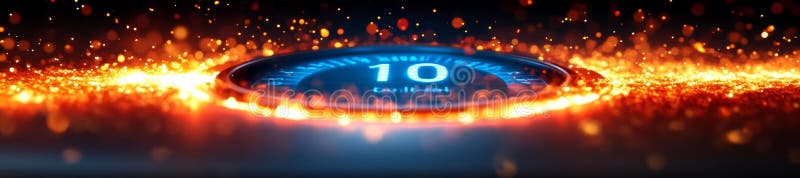Digital Countdown Timer Displaying the Number Ten with Sparks and ...