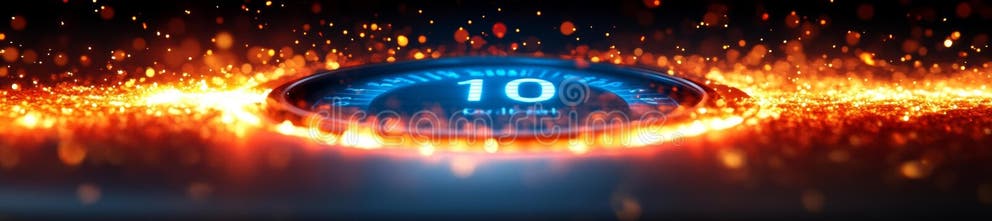 Digital Countdown Timer Displaying the Number Ten with Sparks and ...