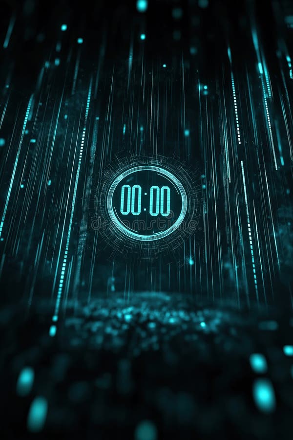 Digital Countdown Timer in a Futuristic Blue Environment with Flowing ...