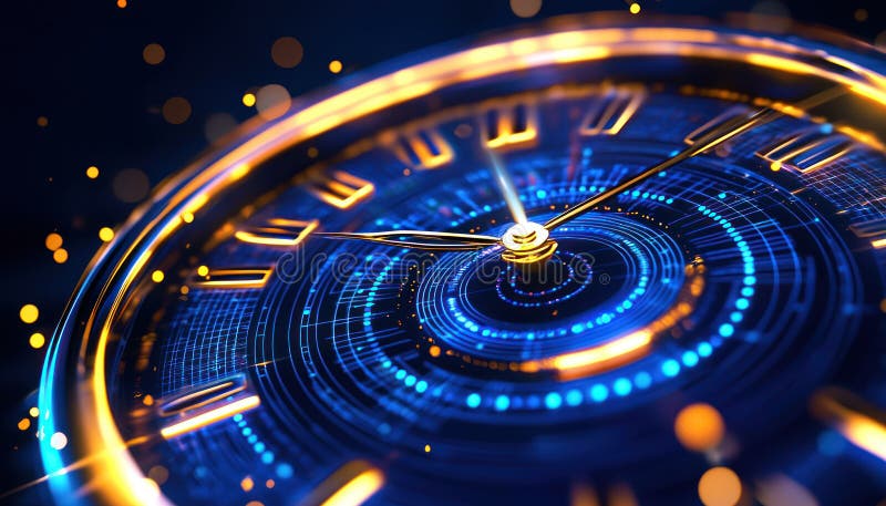 Digital Countdown Timer with Glowing Blue and Gold Elements, Perfect ...