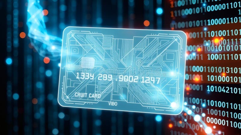 Digital Credit Card Technology Concept with Glowing Data Stream and ...